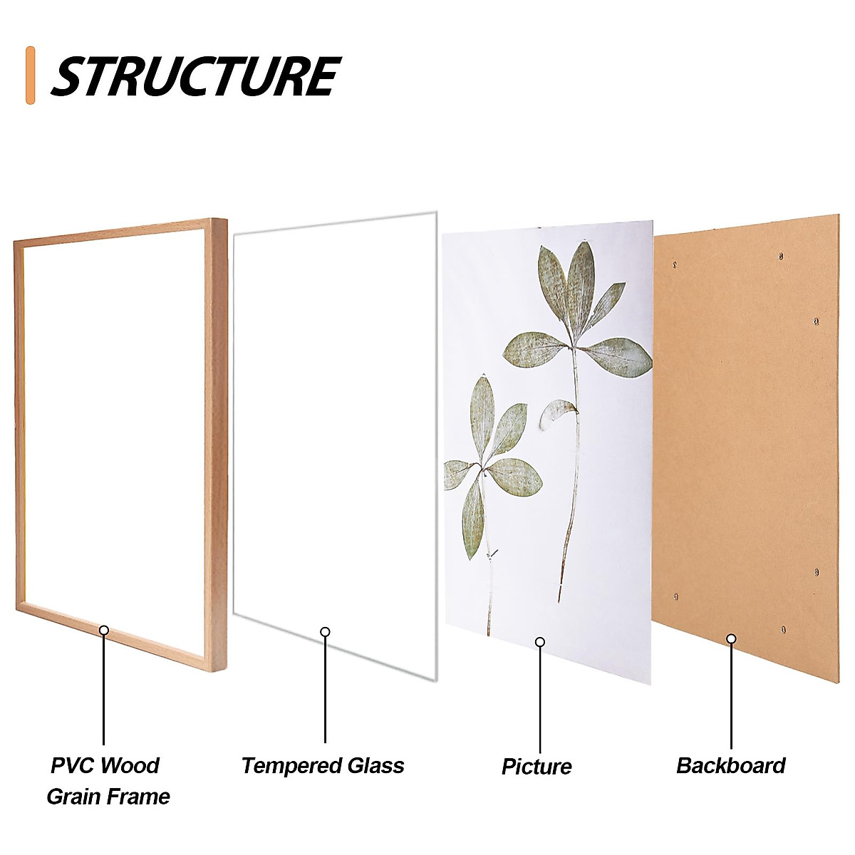 12x16 Picture Frame Set of 2, Plastic Wall Hanging Photo Frame, Wall Gallery Photo Frames, Plastic Imitation Fine Wood Grain, Large Size Poster Frame