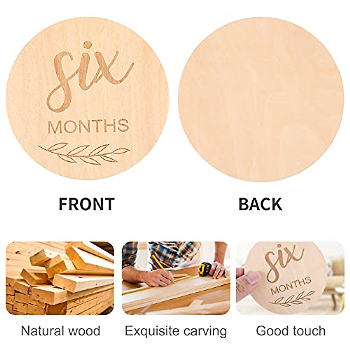 Toyvian 1Set Baby Monthly Milestone Cards Wooden Discs Double Sided Milestone Cards, Newborn Photography Props