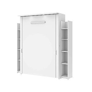 Bestar Lumina Full Murphy Bed with Shelves, Sleeping Arrangement with Storage, White