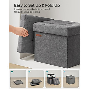 SONGMICS 11.8 Inches Small Folding Storage Ottoman Cube, Storage Footrest, Foot Rest Stool, for Living Room, Bedroom, Dorm, Dark Gray ULSF028G01