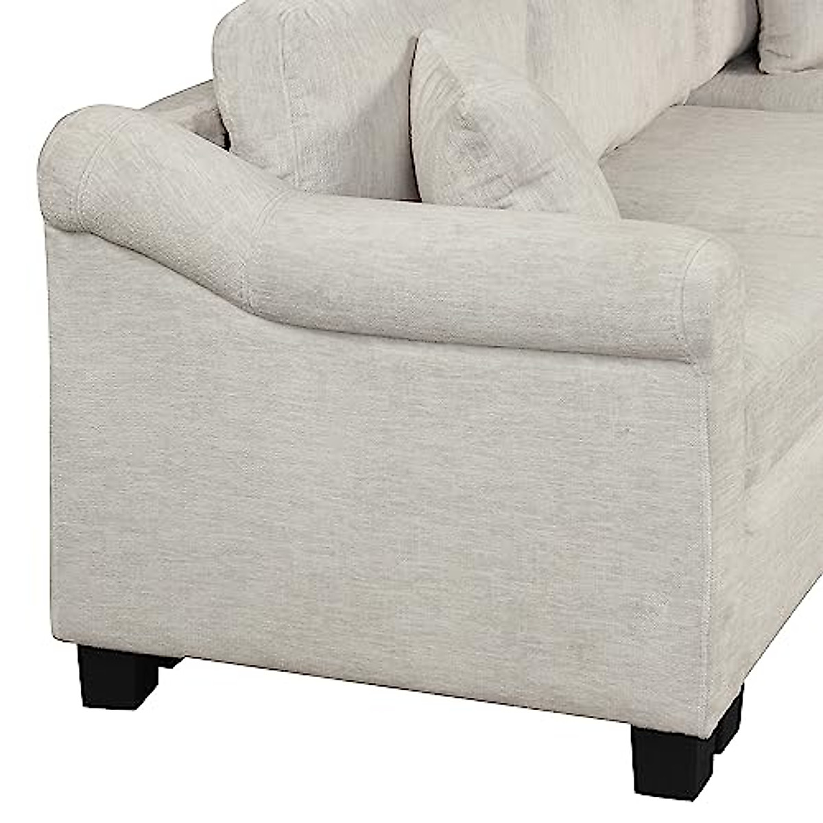 HAUSHECK 4 Pieces Sofa with Ottoman & Right Side Chaise, U Shaped Sectional Couches Living Room Furniture Set, 91.3" D x 122.1" W x 25.6" H, White