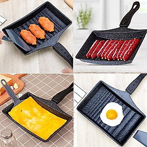 TINGJUNN Omelet pan smokeless frying pan, non-stick tamagoyaki frying pan, wave-bottom wheat rice omelet pan, rectangular frying pan with anti-scalding handle, easy to clean.