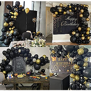 Black and Gold Balloons Garland Kit, 103 Pieces Black Balloons Black Gold Confetti Balloons with 4 Different Sizes for Graduation Wedding Birthday Party Decorations