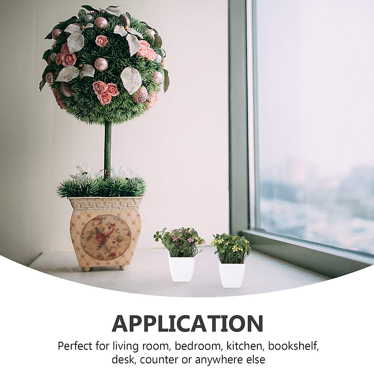 Cabilock 2Pcs Artificial Flowers Potted Plants Fake Greenery Shrubs Plants for Kitchen Home Wedding Office Garden Decor Pink Yellow