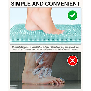 OTHWAY Non Slip Grassy Bathtub Mat : 25.6X13.4 Inches Sturdy But Soft Bath Mat_Quick Drain Shower Floor Mat with Soft Bristles for Scrubbing Feet (Light Blue)
