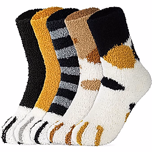 5 Pairs Fuzzy Socks for Women - Warm Cat Socks Fluffy Socks Winter Plush Slipper Socks Cat Socks Women