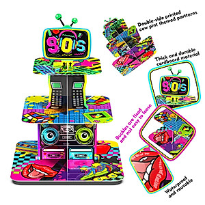 3 Tier 90s Theme Cupcake Stand 90s Birthday Party Decorations Cupcake Tower 1990s Theme Party Baby Shower Supplies