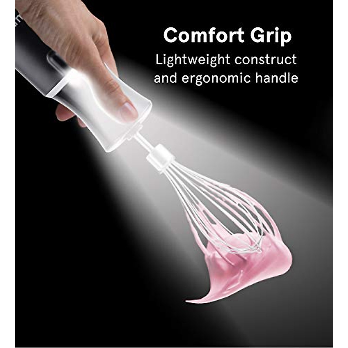 Gourmia GHB2360 12 Speed Illuminating Immersion Hand Blender with Turbo Mode - Comfortable Ergonomic Handle - Whisk Attachment Included - Integrated LED Spotlight - 300 Watt Motor - Black