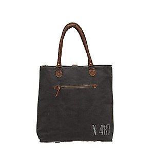 Myra Bags Floral Side Upcycled Canvas Tote Bag S-0733, Tan, Khaki, Brown, One_Size