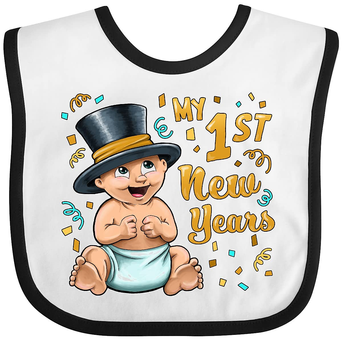 inktastic My First New Years- Celebrating Baby Baby Bib White and Black 2daa8