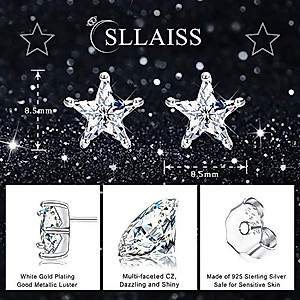 Sllaiss Sterling Silver Star Stud Earrings Cute CZ Stud Earrings for Women Men Dainty Earrings Stud Jewelry Gifts(Star)