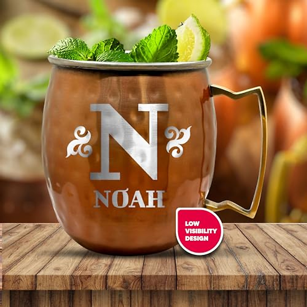 Personalized Custom Brown Mug Hammered Finish Moscow Mule with Brass Handle | Bold Monogram Engraved Bar Style Cup, 18 oz | Set of 4