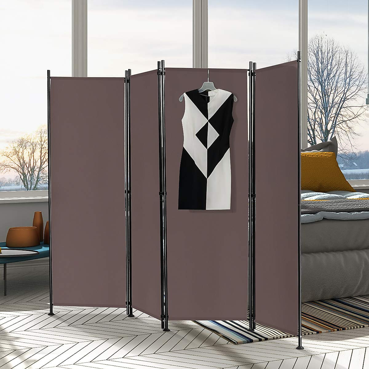 Giantex 4 Panel Room Divider, 5.6 Ft Tall Folding Privacy Screen, Freestanding Lightweight Portable Wall Partition Divider and Separator for Bedroom Home Office Apartment Studio