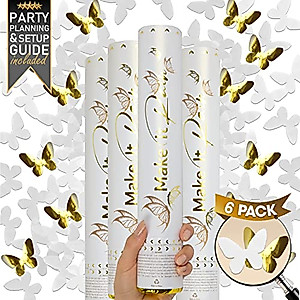Premium Confetti Cannon - 6 Pack - White and Gold Butterfly Shaped Confetti Poppers Bulk | Party Poppers Confetti Shooters | White Confetti and Gold Confetti Cannons for Birthday, Graduation, Wedding | White and Gold Poppers Confetti Shooters | White and