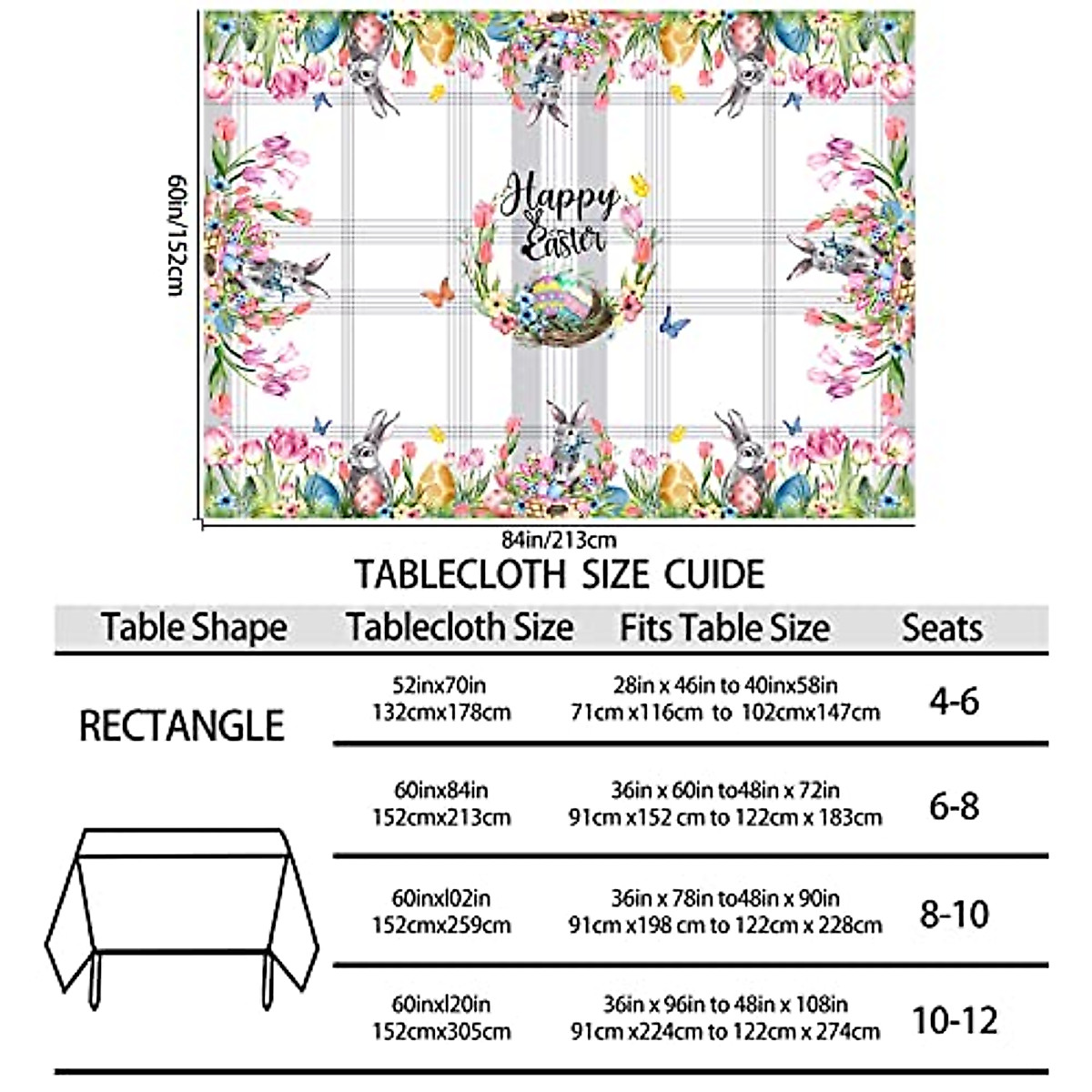 Hexagram Easter Tablecloth, Easter Table Cloth Rectangle 60x84 inch, Indoor or Outdoor Spring Easter Kitchen Table Decorations for Dinner
