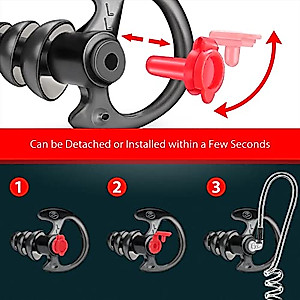 Zeadio Noise Filtered Silicone Earplug, Comfortable Molded Hearing Protection Earpiece, Noise Defender Triple Flanged Earbud for Shooting, Concert, Two-Way Radio Audio Coil Tube - Black,Medium, 2 Pair
