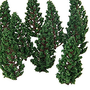 Yetaha 50PCS Model Trees, Trains Scenery DIY Pine Plastic Model Green Trees for OO HO Scale Railroad Landscape Architecture Scenes, 80mm/3.15"