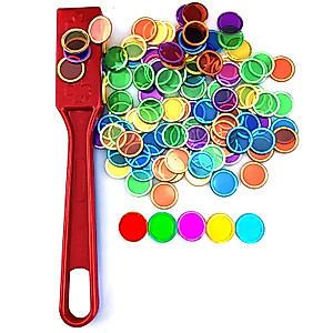 Dacefloy Magnetic Wands and Bingo Chips Set Magnet Wand 100 Multicolour Metal Ringed Discs Science STEM Kit Learning Accessories Family Game Night Tokens
