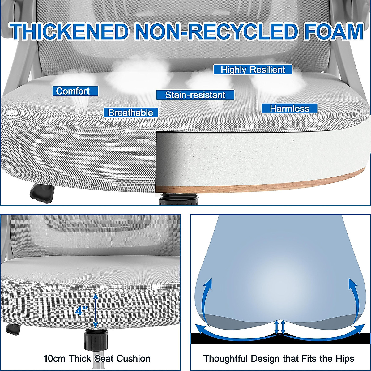 Yaheetech Ergonomic Mesh Office Chair, High Back Desk Chair with with flip-up Armrests, Adjustable Padded Headrest Computer Chair with Lumbar Support for Home Oiffce Game Room, Full Gray