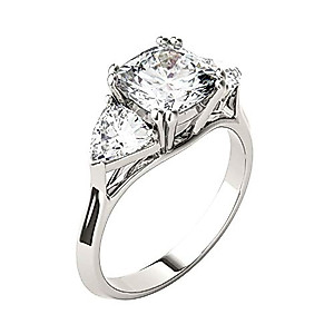 Charles & Colvard Created Moissanite 7.5mm Cushion Cut Engagement Ring for Women | 3 cttw DEW | Lab Grown | Solid 14K White Gold with Rhodium | Size 7