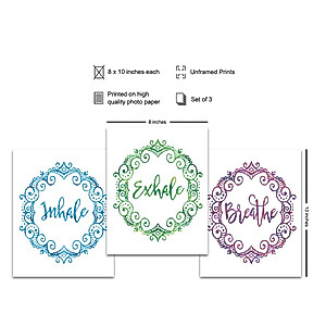 Inhale Exhale Wall Art - Inspirational Zen Wall Decor Picture Print Set - 8x10 Spiritual Home Decoration for Meditation Room, Yoga Studio, Office - Motivational Gift for Buddhist, Buddha, New Age Fans