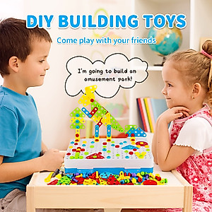 Creativity Tool Box with Drill Screwdriver Toy Set, STEM Building Toys for Kids 3+ Year Old, Creative Building Blocks Pegboard Kits for Boys & Girls 3 4 5 6 7 8 Year Old