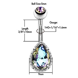 OUFER 14G Surgical Steer Belly Button Rings Tear Drop CZ Gem Navel Rings Belly Jewelry