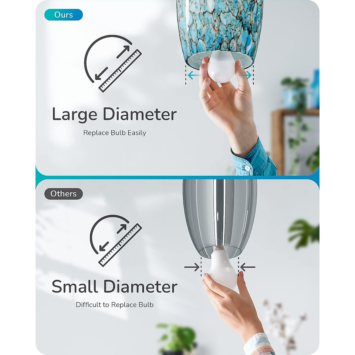 DEWENWILS EDISHINE Plug in Pendant Light, Hanging Light with15FT Adjustable Cord, On/Off Switch, Handcrafted Art Glass Shade, Hanging Light Fixture for Kitchen, Bathroom, Entryway, Light Blue