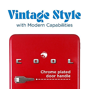 Commercial Cool CCRR32HR 3.2 Cu. Ft Freezer, Vintage Style Refrigerator, with Slide-Out Glass Shelves & Tall Bottle Storage, Retro Fridge, Red