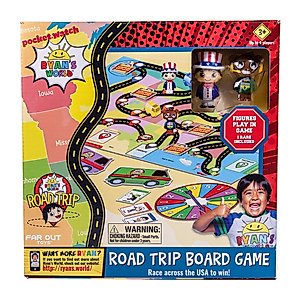 Far Out Toys Ryan’s World Road Trip Board Game, A Journey Through All 50 US States, Educational Adventure, Cities, Towns, Geography, Collectible Micro Figures & Cards, Surprise Suitcase Tiles, Ages 3+