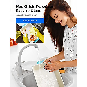 3Piece Casserole Dish Ceramic Baking Dish Rectangular Baking Dishes for Oven Ceramic Bakeware with Handles Durable Nonstick Large Lasagna Pan for Cooking, Baking, 10'' x 7'', Gradient SkyBlue