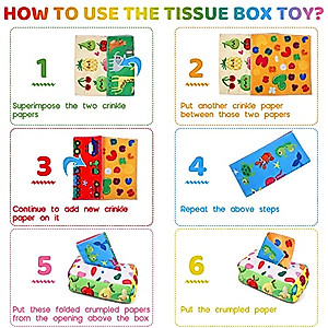 YOGINGO Baby Toys 6 to 12 Months - Baby Tissue Box Toy - Montessori Toys for Babies 6-12 Months, Soft Stuffed High Contrast Crinkle Infant Sensory Toys, Boys&Girls Kids Early Learning Toys Baby Gifts