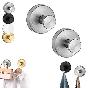 WIMISI Luxe Hold No-Drill Hooks, Suction Cup Hooks for Showers, Stainless Steel Waterproof Suction Cup Hooks, Punch-Free Suction Cup Hooks for Bathroom, Shower, Hanging Towels, Mirrors (2pcs Silver)