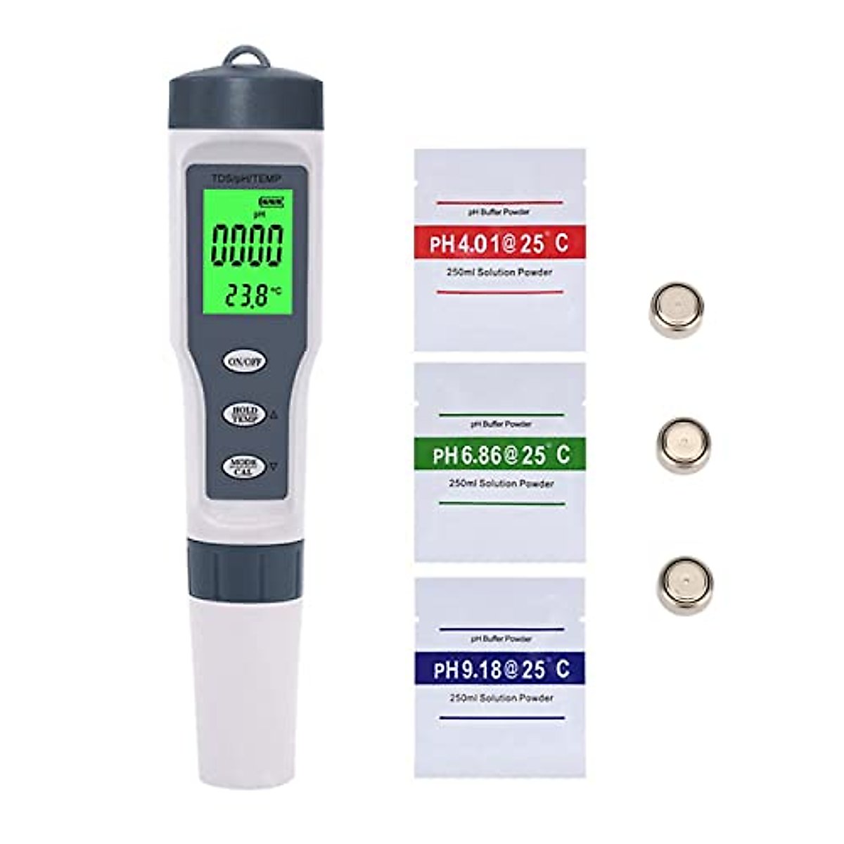Water Quality Tester Tool, Temp PH Meter 3 in 1 Portable Auto Calibration Wide Test Range for Pool