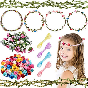 WILLBOND 146 Pcs Flower Crowns Making Kit Flower Crowns Garland Make Your Own Flower Crown Wreath Headbands and Bracelets Craft Kit Handmade Arts and Crafts DIY Floral Crown Garland for Girls Kids