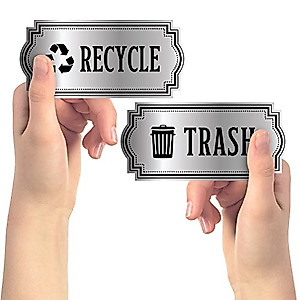 Recycle and Trash Logo Symbol - Elegant Golden Look for Trash Cans, Containers, and Walls - Laminated Vinyl Decal (XSmall, Silver - Elegant 2)