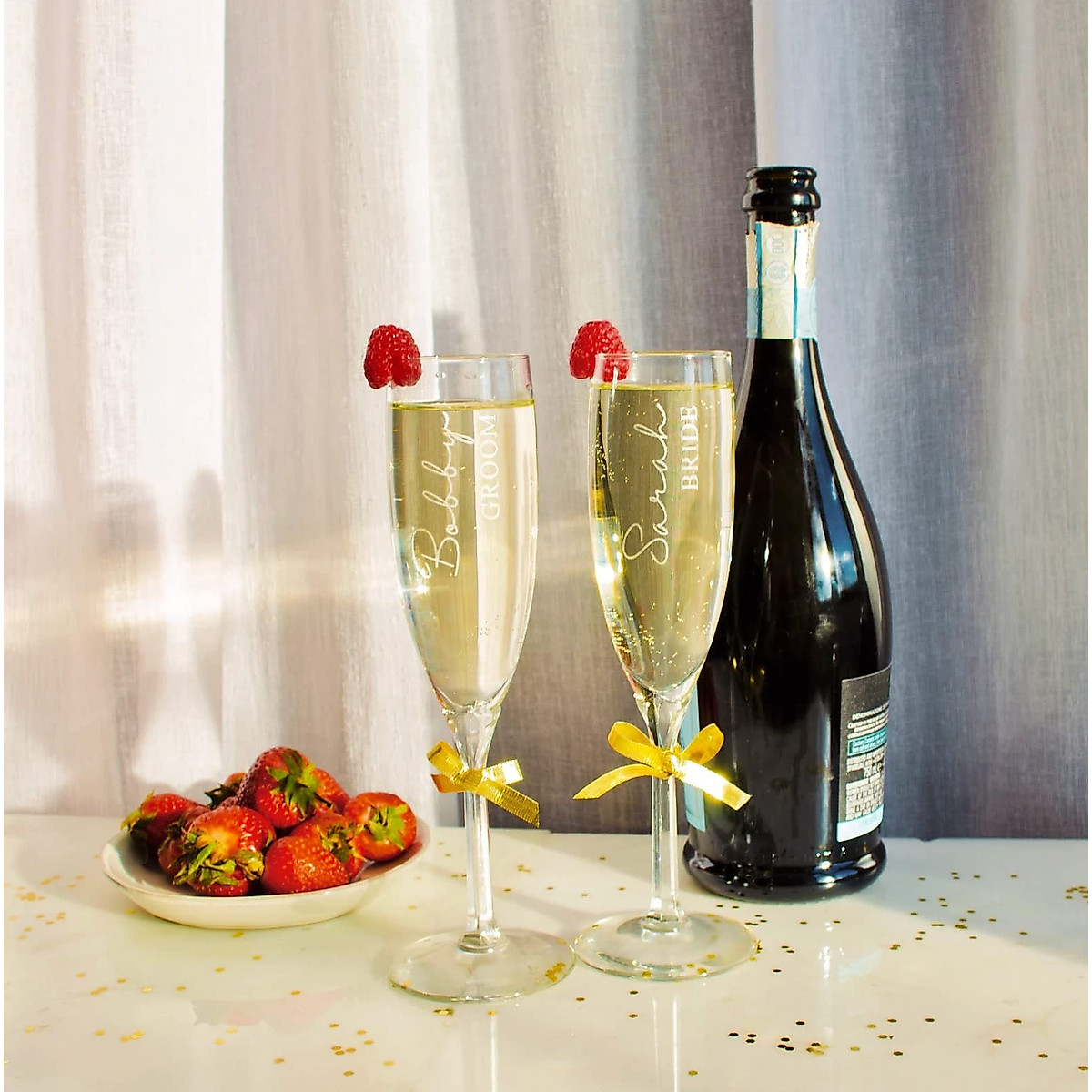 Personalized Champagne Flutes with Engraved Monogram, Real Handwriting, Custom Name Champagne Glass, Graduation Present, Gift for Her