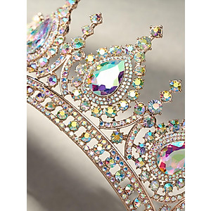 SWEETV Rose Gold Tiaras and Crowns for Women Iridescent Bridal Crown for Wedding Halloween Costume Hair Accessories for Photo Shoot Prom Birthday Party