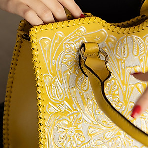 Mauzari Tooled Leather Shoulder Bag Tote for Women (Obsidian, Large)