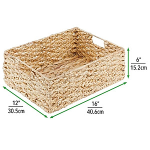 mDesign Hyacinth Braided Woven Kitchen Basket Bin with Built-in Handles for Organizing Kitchen Pantry, Cabinet, Cupboard, Countertop, Shelves - Holds Food, Drinks, Snacks - 3 Pack - Natural/Tan