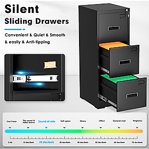 Greenvelly 3 Drawer File Cabinet with Lock, Metal Filing Cabinet for Home Office, Locking Vertical File Cabinet, 18" D File Cabinet for Home Office, Easy Assemble (Black)