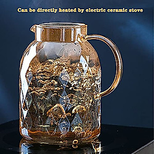 AEFPOYMXU Amber Glass Pitcher With Lid/Beverage Pitchers, Glass Carafe, For Juice Milk Hot Cold Beverage Coffee Lemonade Ice Tea Pitcher 60 oz