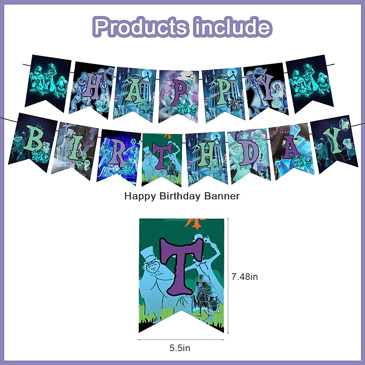 Haunted of Mansion Birthday Party Decorations, Halloween Horror Theme Party Supplies with Happy Birthday Banner, Cake Toppers, Balloons for Kids Adults Party Favors