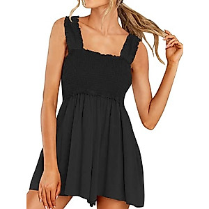 DEEP SELF Romper for Women, Wide Leg Summer One-Piece Shorts Jumpsuit with Straps and Pockets (Large, 1-Black)