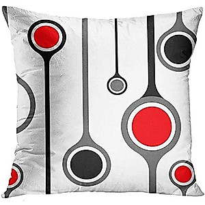 Emvency Set of 4 Throw Pillow Covers 16x16 Inches Decorative Cushion Modern Abstract Red Black White and Grey Wavy Vertical Stripes Dot Polyester Pillow Cases Square Pillocases for Bed Sofa