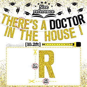 There's a Doctor in The House Banner, Congrats Doctor/Future Doctor, 2024 Medical College Graduation Party Decorations Supplies, Gold Glitter