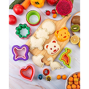 Sandwich Cutter for Kids 48 Pcs, Kimfead Cookie Cutters, Fruit Vegetable Cutter Shapes, Food Picks for Bento Box, Mouse Dinosaur Star Square Heart Shape