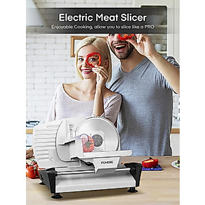 Meat Slicer for Home Use, FOHERE 200W Electric Deli Food Slicer With Two Removable 7.5" Stainless Steel Blade, Adjustable Thickness(0-15mm), Easy to Clean, Cut Meat Cheese Bread, Silver
