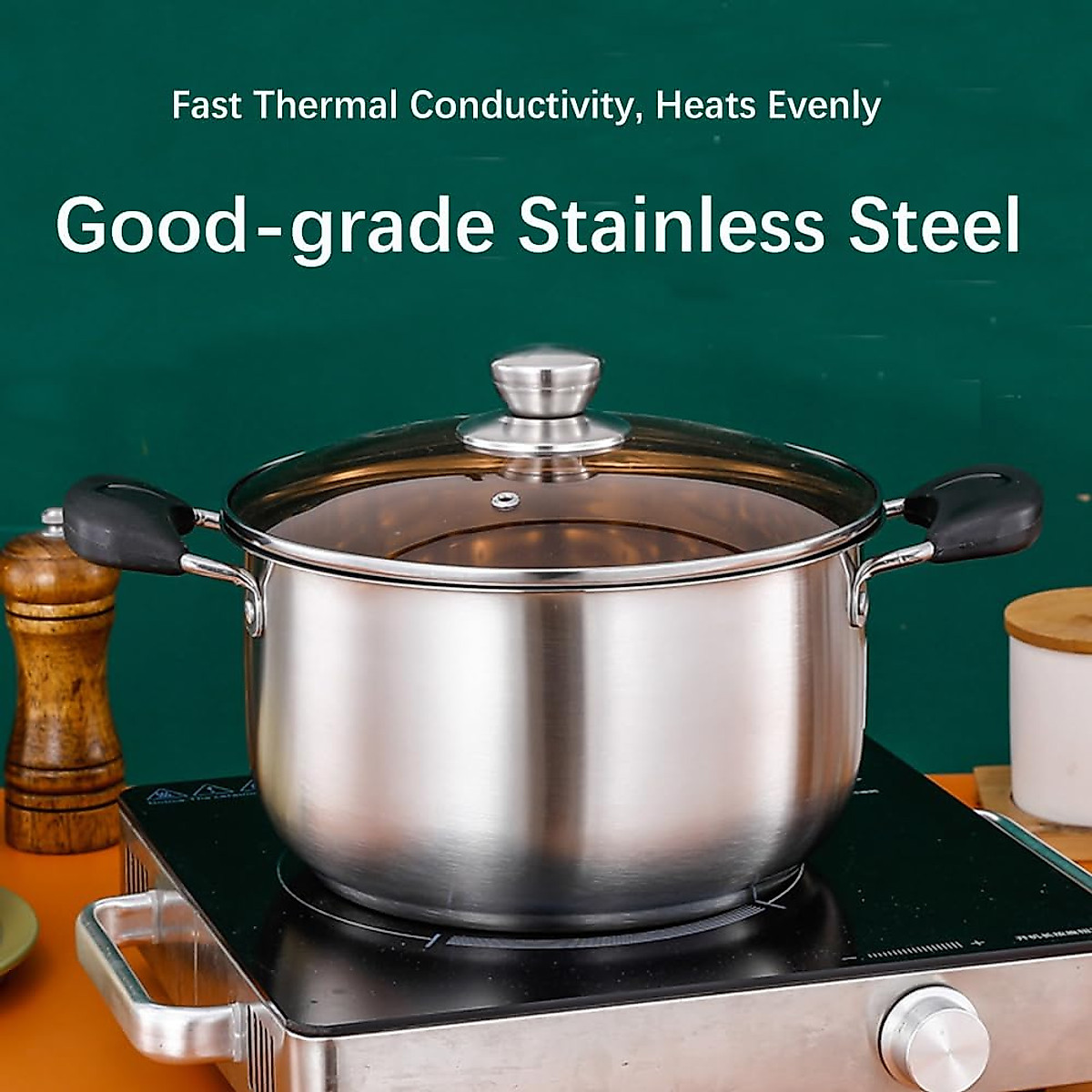 Stock Pot 3 Quart, UNOSCHRIM Stainless Steel Pot, Small Stock Pot with Glass Lid and Steam Hole, Double Handled Cooking Pot for Cooking Soup, Spaghetti, Vegetable or Heat-up Milk, All Stove Compatible