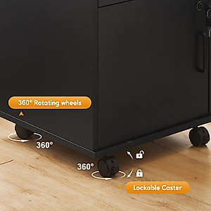 CLIPOP Mobile Office Cabinet with 1 Lockable Drawer & Storage Cabinet Box, Under Desk Rolling Vertical File Cabinet with 4 Wheels for Letter/Legal /A4 Size Documents for Home Office (Black)